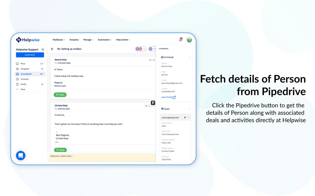 Helpwise App Integration - Pipedrive Marketplace