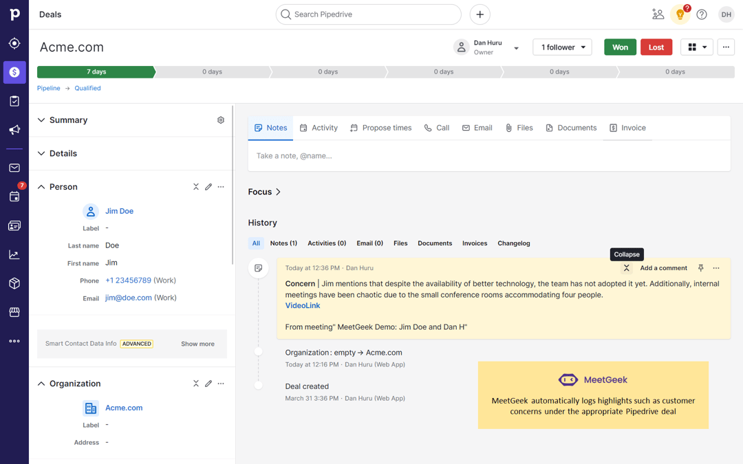 MeetGeek App Integration - Pipedrive Marketplace
