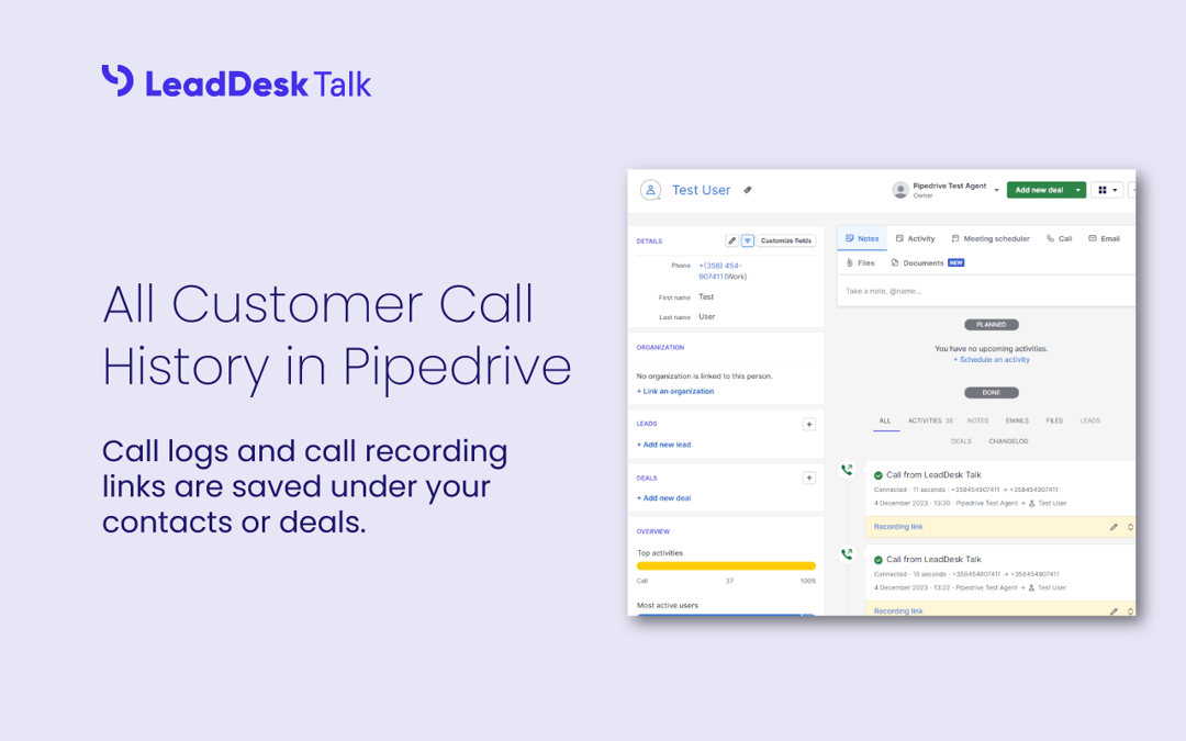 LeadDesk Talk - High Quality Calling in Pipedrive App Integration ...