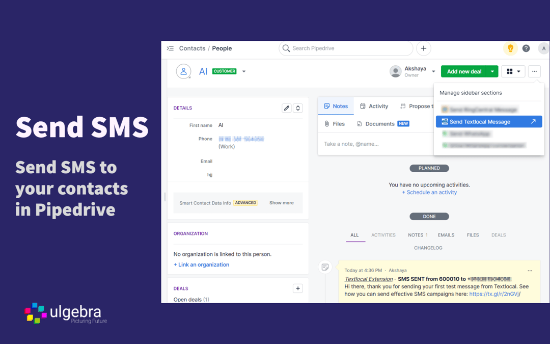 Textlocal SMS for Pipedrive App Integration - Pipedrive Marketplace