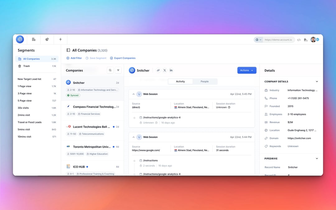 Snitcher App Integration - Pipedrive Marketplace