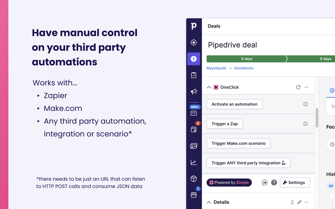 OneClick App Integration - Pipedrive Marketplace