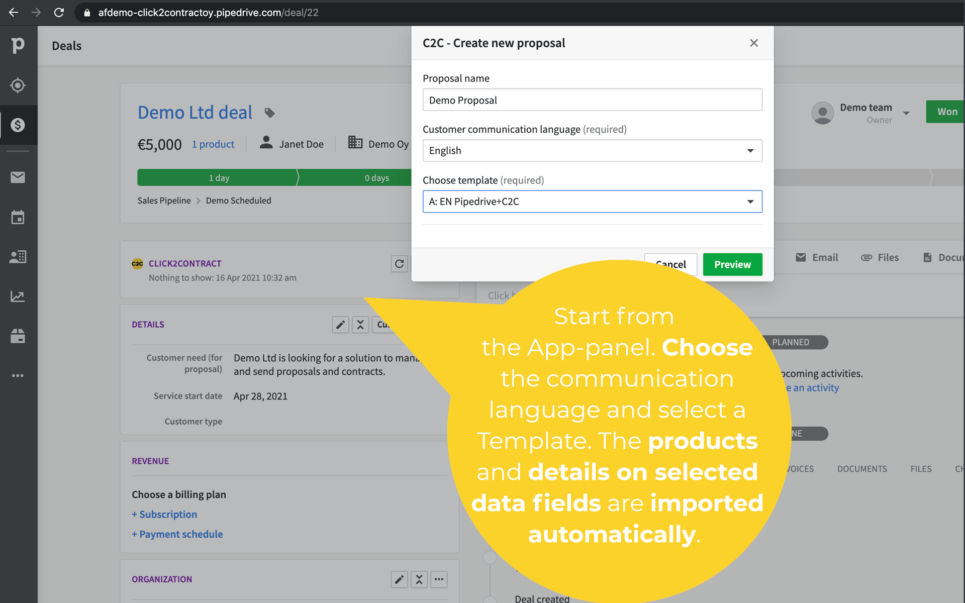 Click2Contract App Integration - Pipedrive Marketplace