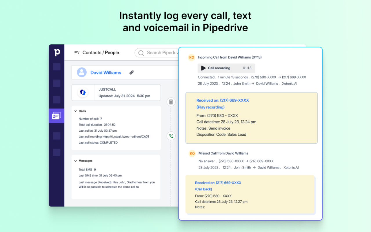 JustCall App Integration - Pipedrive Marketplace