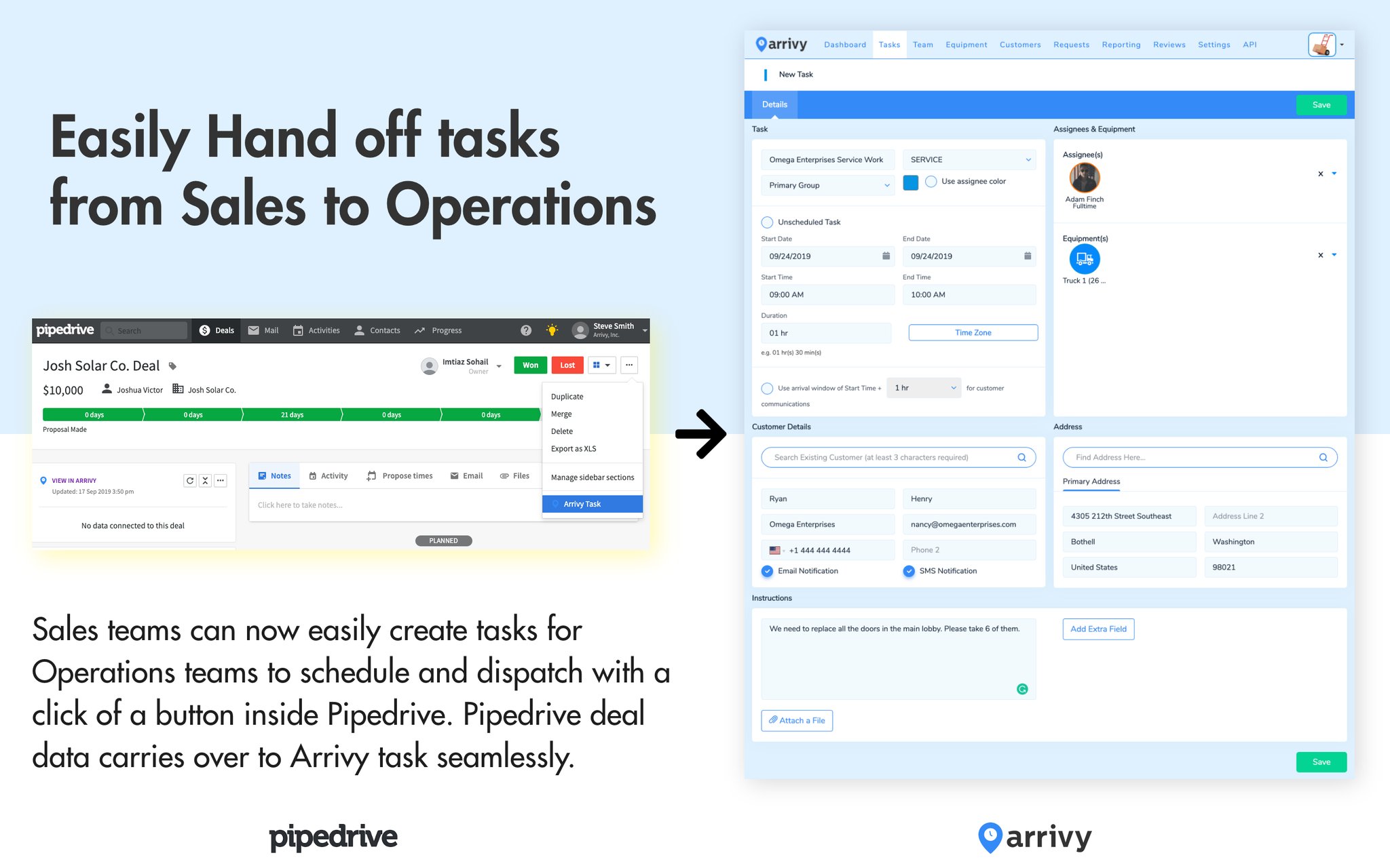 Arrivy App Integration - Pipedrive Marketplace