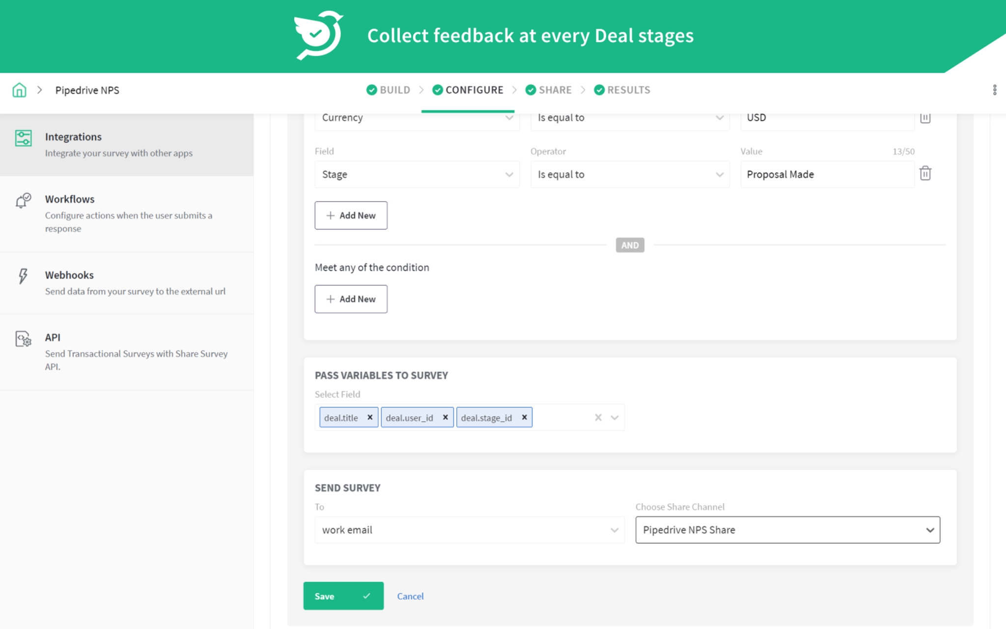 SurveySparrow App Integration - Pipedrive Marketplace