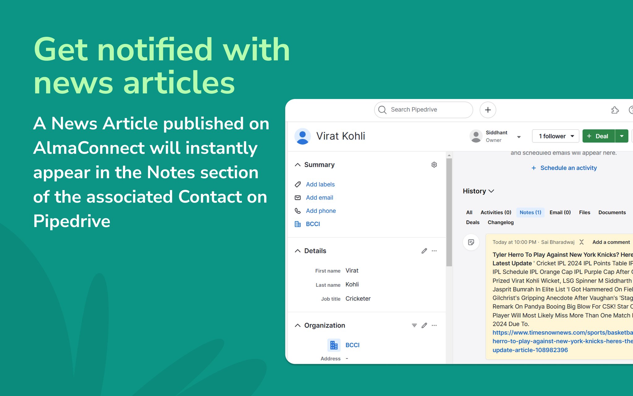 AlmaConnect News App Integration - Pipedrive Marketplace