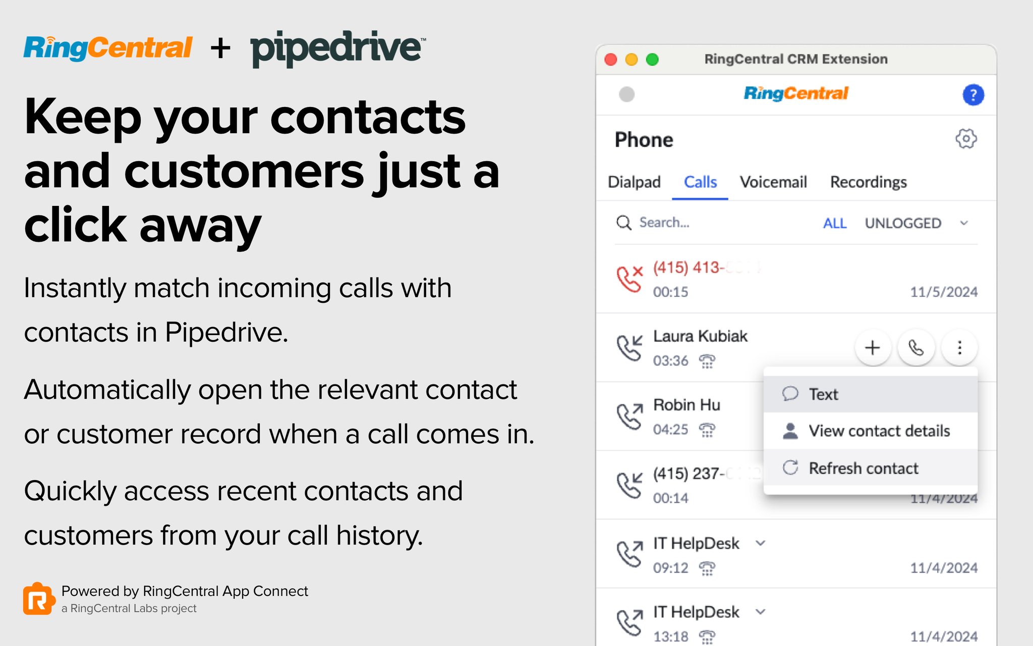 RingCentral App Connect App Integration - Pipedrive Marketplace