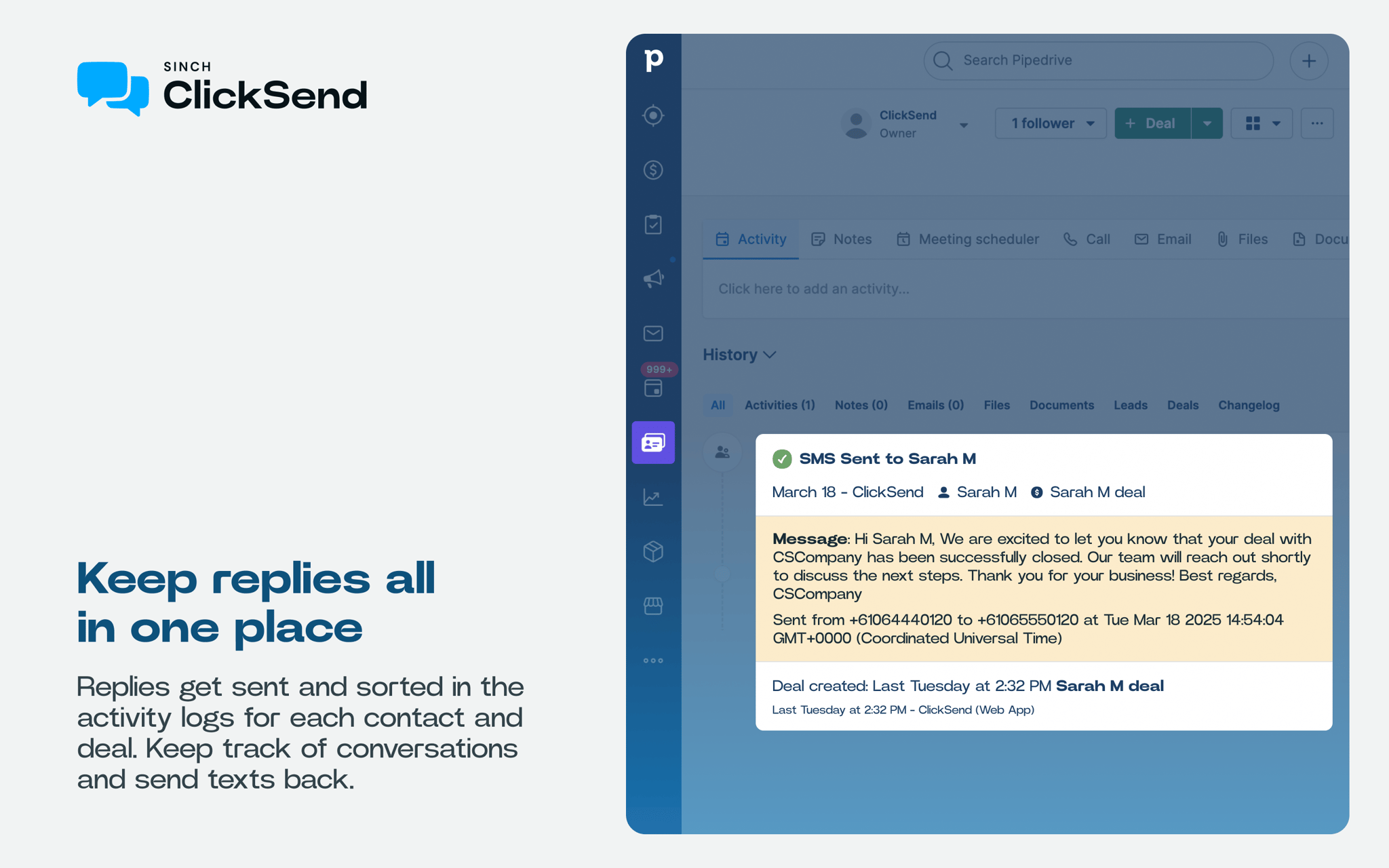 ClickSend SMS App Integration - Pipedrive Marketplace