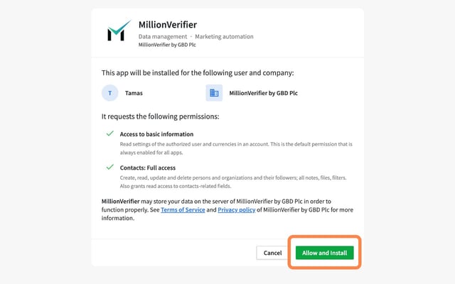 MillionVerifier App Integration - Pipedrive Marketplace