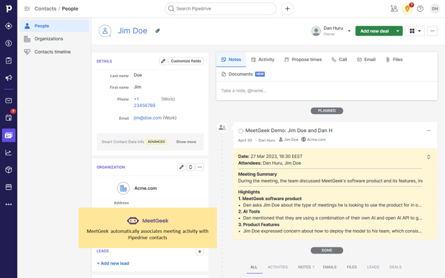 MeetGeek App Integration - Pipedrive Marketplace