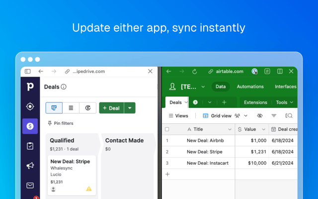 Whalesync App Integration - Pipedrive Marketplace