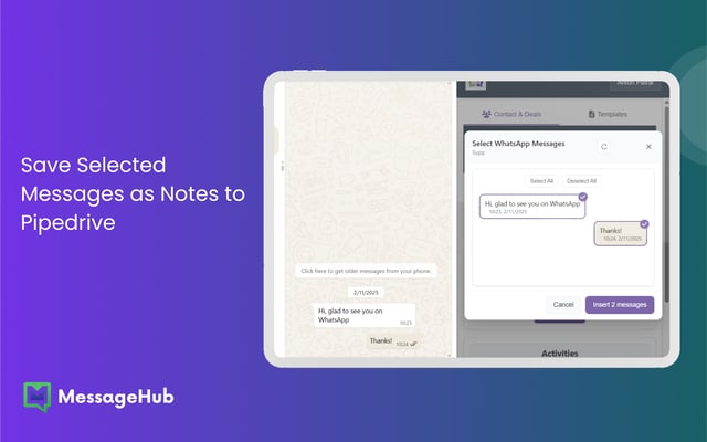 WhatsApp Web and Pipedrive by MessageHub App Integration - Pipedrive Marketplace