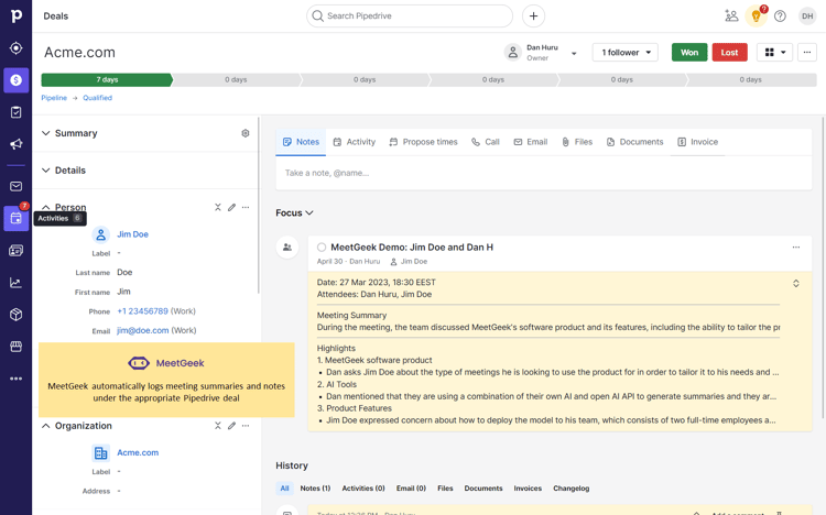 MeetGeek App Integration - Pipedrive Marketplace
