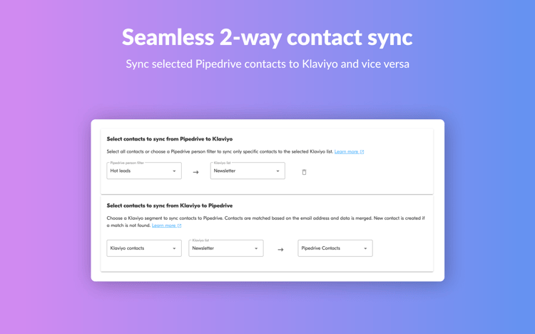 Klaviyo 2-Way Sync App Integration - Pipedrive Marketplace