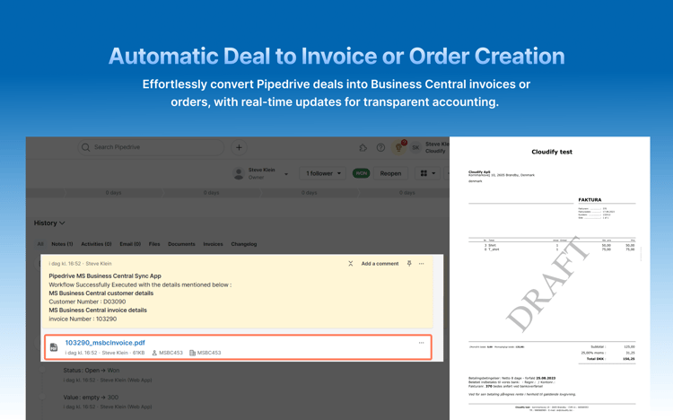 Business Central Integration App Integration - Pipedrive Marketplace