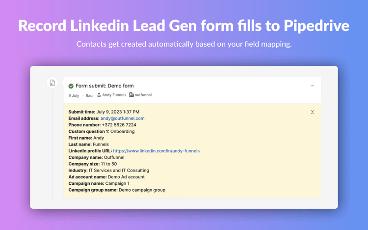 Linkedin Lead Gen Forms Sync App Integration - Pipedrive Marketplace