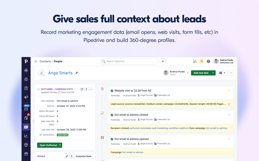 Outfunnel App Integration - Pipedrive Marketplace