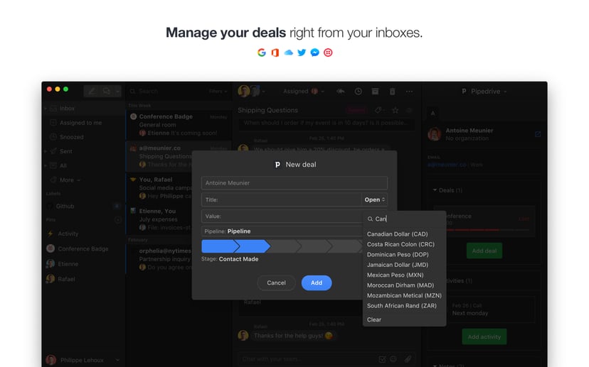 Missive App Integration - Pipedrive Marketplace